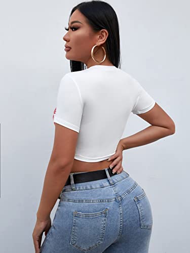 SOLY HUX Women's Graphic Tees Y2k Crop Top Short Sleeve T Shirt Tee Summer Tops White M