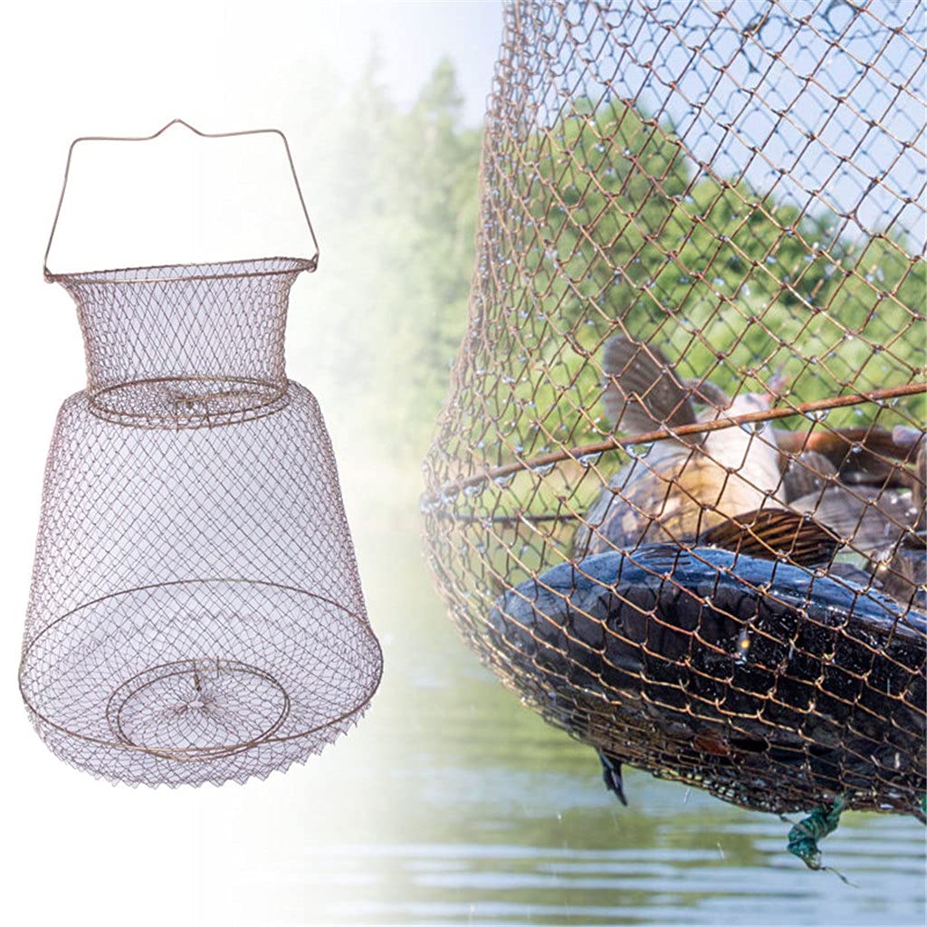 FZZDP Portable Metal Wire Fishing Crabs Squid Shrimp Mesh Cage Cast Net Fishing Trap Network Foldable Net Tackle (Color : Golden 38 * 60 cm)