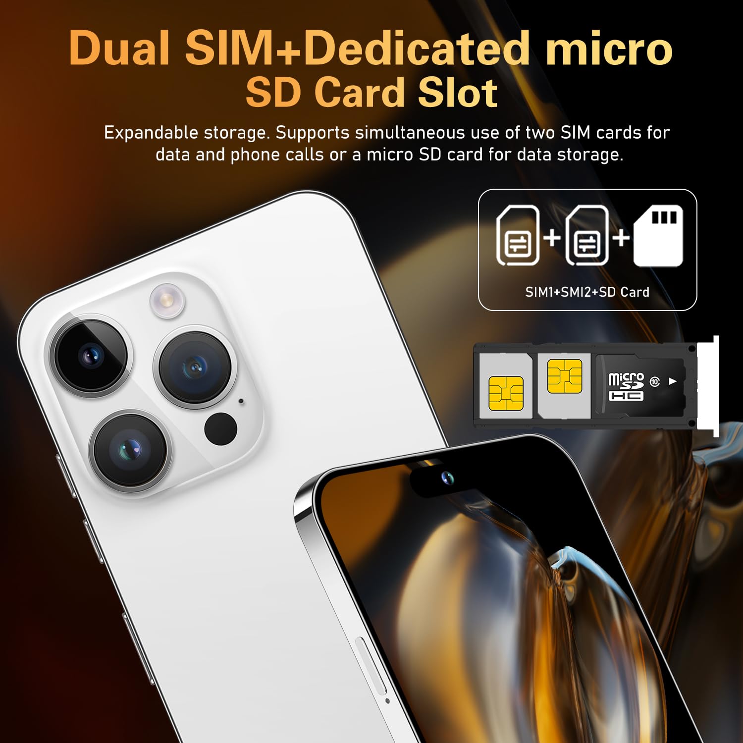 ExAchat A14 5G Unlocked Cell Phones, 6GB + 256GB, 8-Core, 6.82" HD Display Smartphone, Android 13.0, 6000 mAh,64MP + 24MP, Android Phones That Support Face/Fingerprint Recognition-White