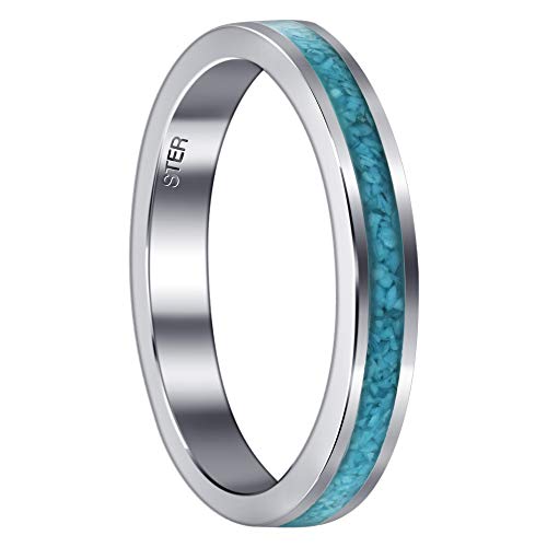 Gem Avenue Unisex 925 Sterling Silver Turquoise Chip Inlay 4 mm Band Size 6