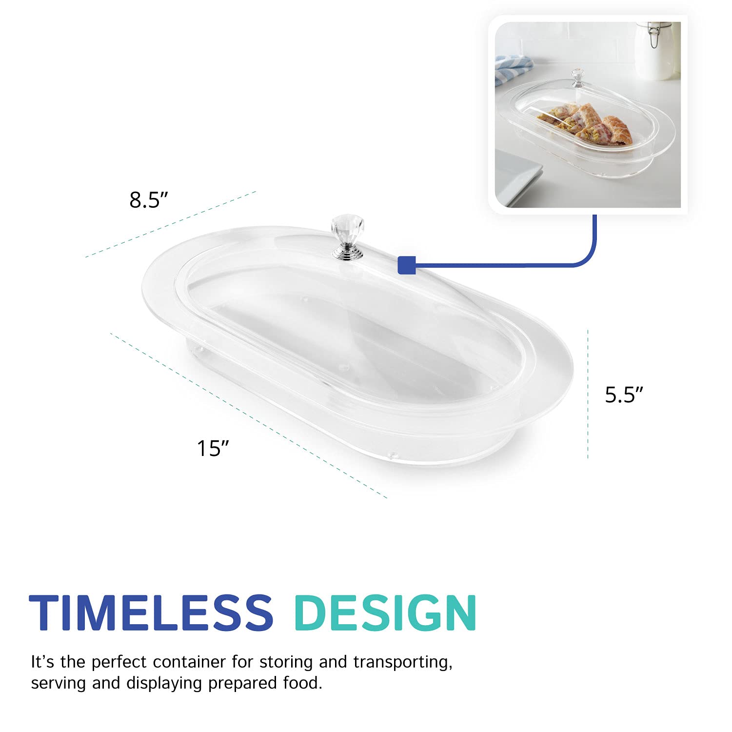 Huang Acrylic Clear Covered Oval Serving Food Tray | Servware with Lid Used for Appetizers, Snacks, and Shareable Entries | Perfect for Parties, Holidays, Celebrations, or Everyday Use