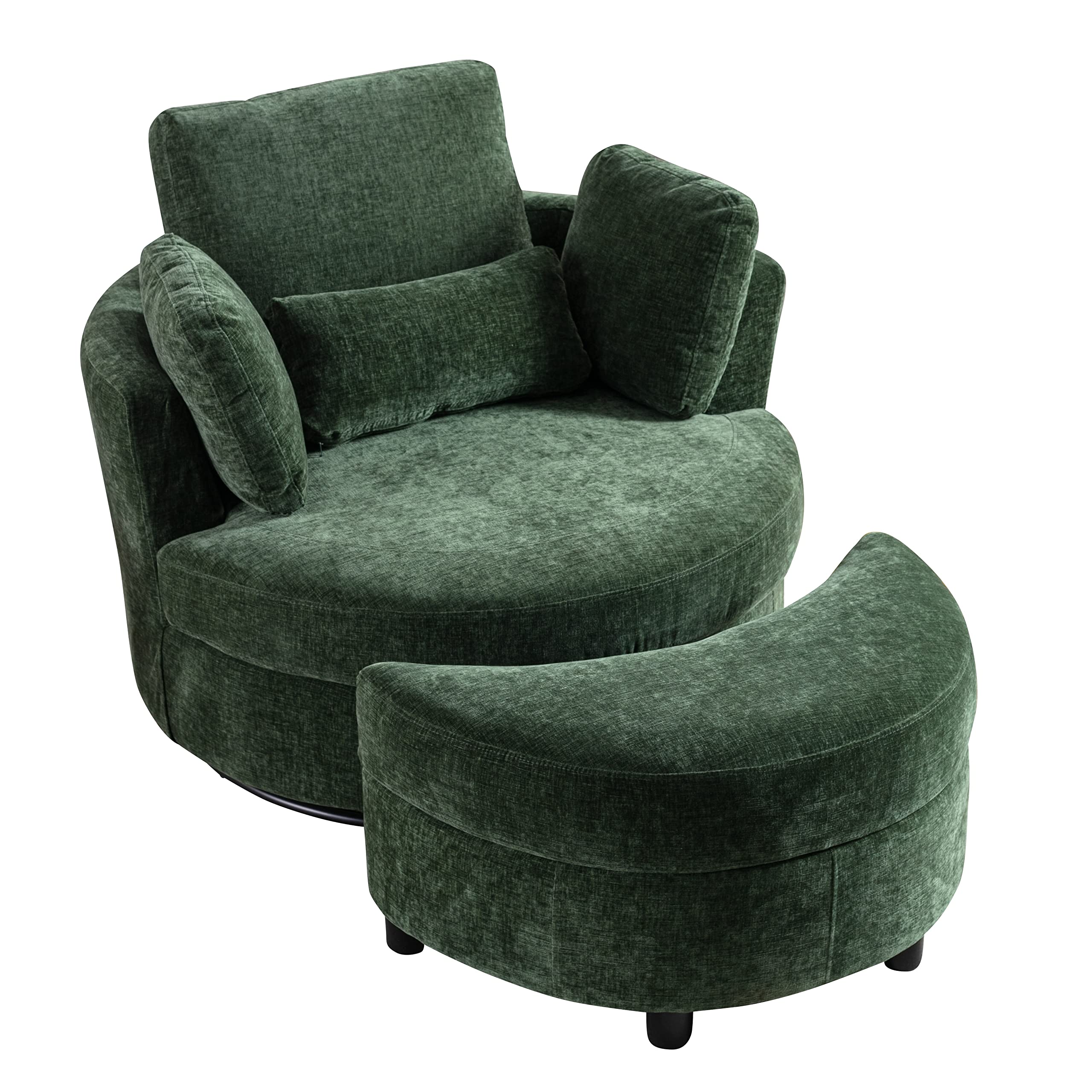 HABITRIO Storage Ottoman, Green Chenille Upholstered Half Crescent Moon Bench w/ 1 Toss Pillow, Tray Serve As Side Table, Padded Seat Dressing Shoe Bench Footrest for Living Room, Entryway, Hallway