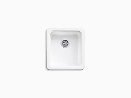 KOHLER 6584-0 Iron/Tones Top-Mount/Undermount Single-Bowl Kitchen Sink, 17" W x 18-3/4" L, White