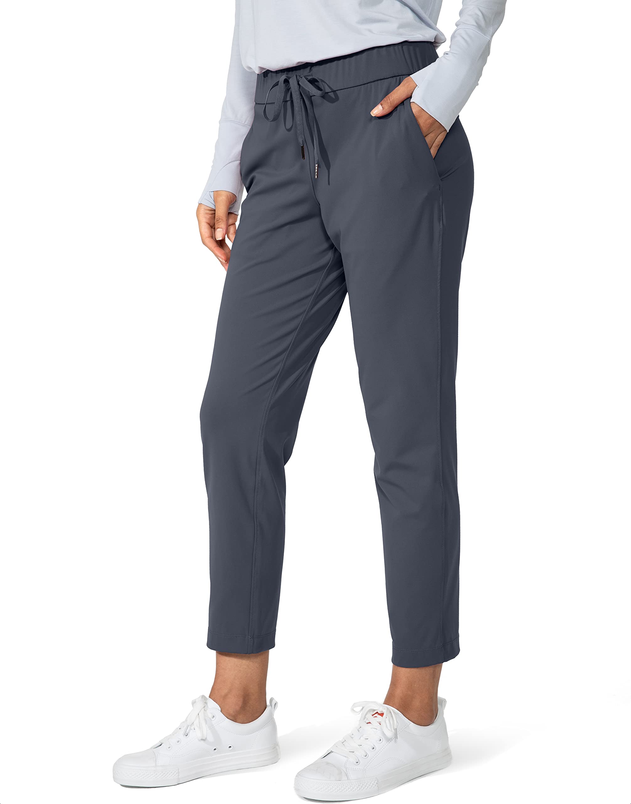 G Gradual Women's Pants with Deep Pockets 7/8 Stretch Sweatpants for Women Athletic, Golf, Lounge, Work (Dark Grey, Large)