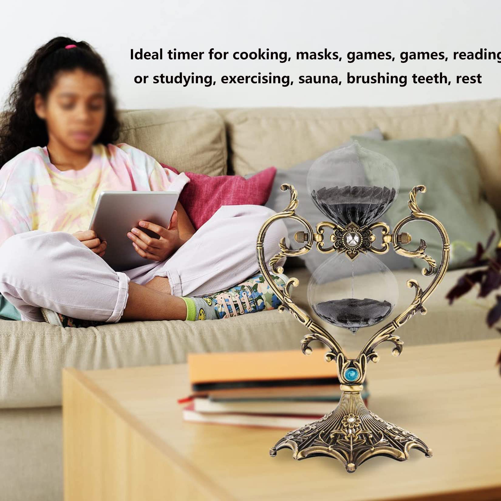 Hourglass Sand Timer 15/30/60 Minutes, Sand Clock Sand Watch, Metal Sandglass Timer with White Sand for Christmas Gifts Wedding Home Desk Office Classroom Decor,Gold 60min
