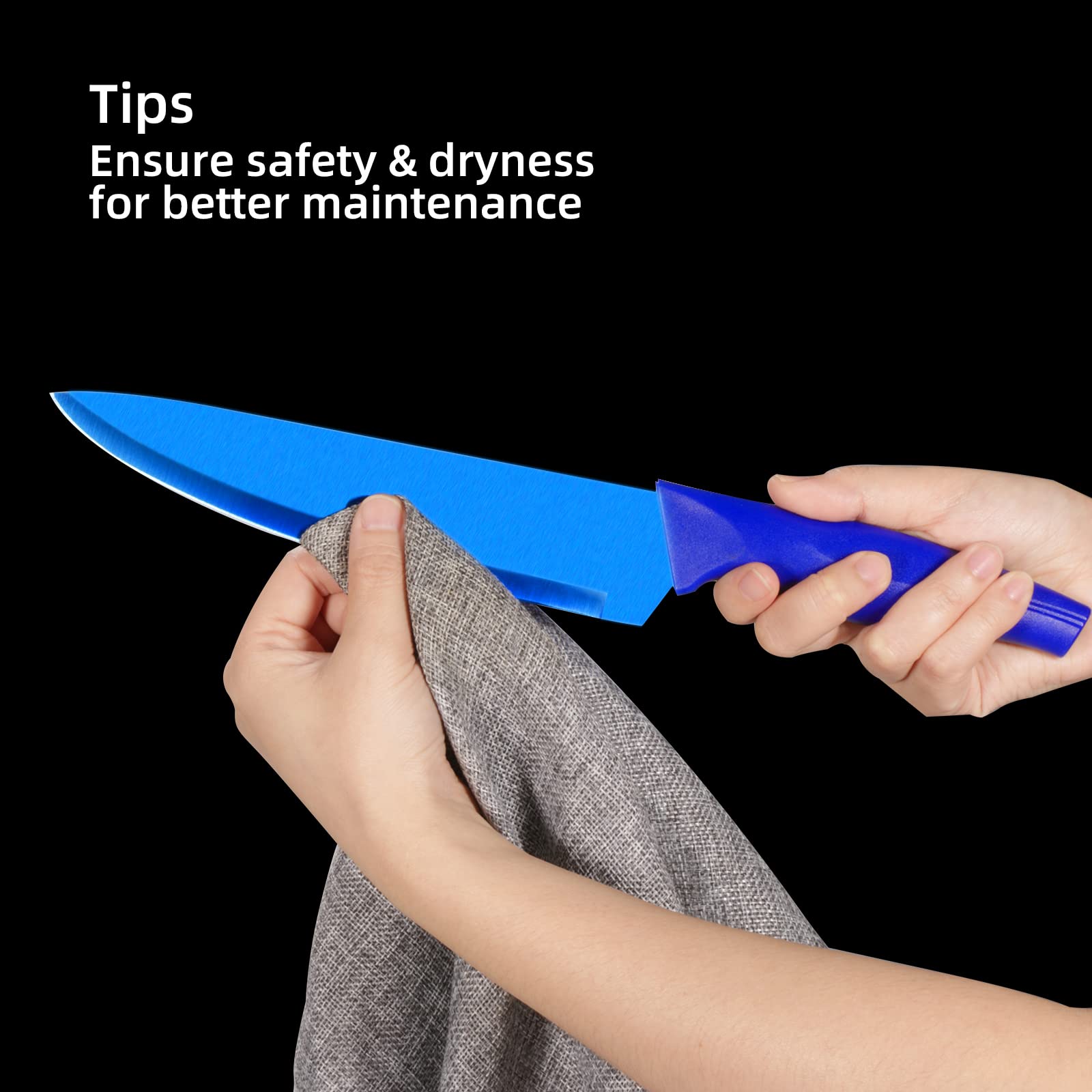 LIFVCNT 7 PCS Kitchen Knife Set, Chef Knife Set with 7 Sheathes, Small Stainless Steel Kitchen Knives Sets, Blue Sharp Cooking Cutting Knife Set with Covers without Block for Kitchen