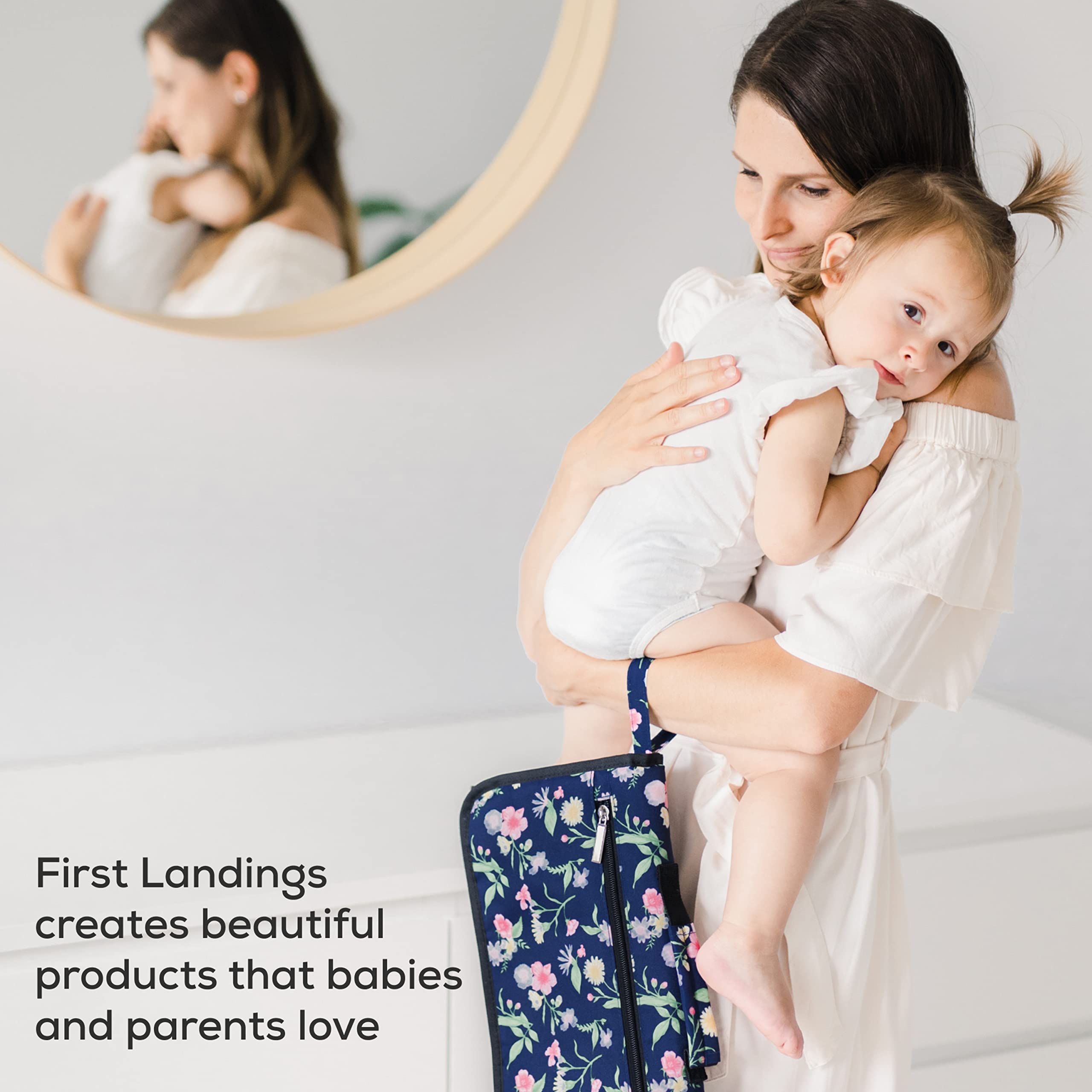 First Landings Portable Diaper Changing Pad - Convenient Travel Changing Pad and Wipe Holder - Portable Changing Pad - Grey