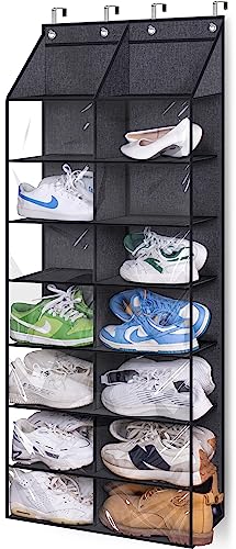 MISSLO Over the Door Shoe Rack for Door fit 14 Pairs Dustproof Over the Door Shoe Organizer Hanging for Closet Storage