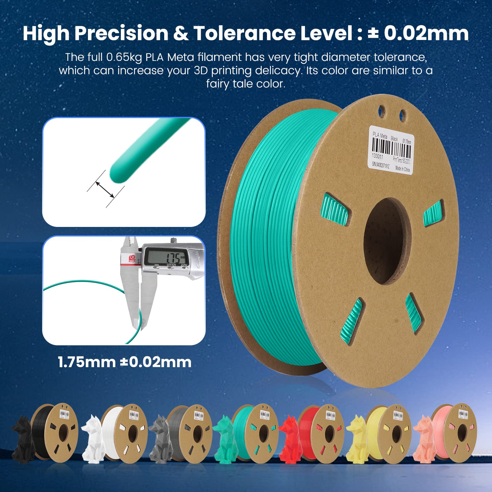 JAYO PLA 3D Printer Filament, PLA Meta Filament 1.75mm 0.65KG Spool, Toughness and High Liquidity Neatly Wound Filament, Dimensional Accuracy +/- 0.02mm, Fit Most FDM 3D Printers, Black