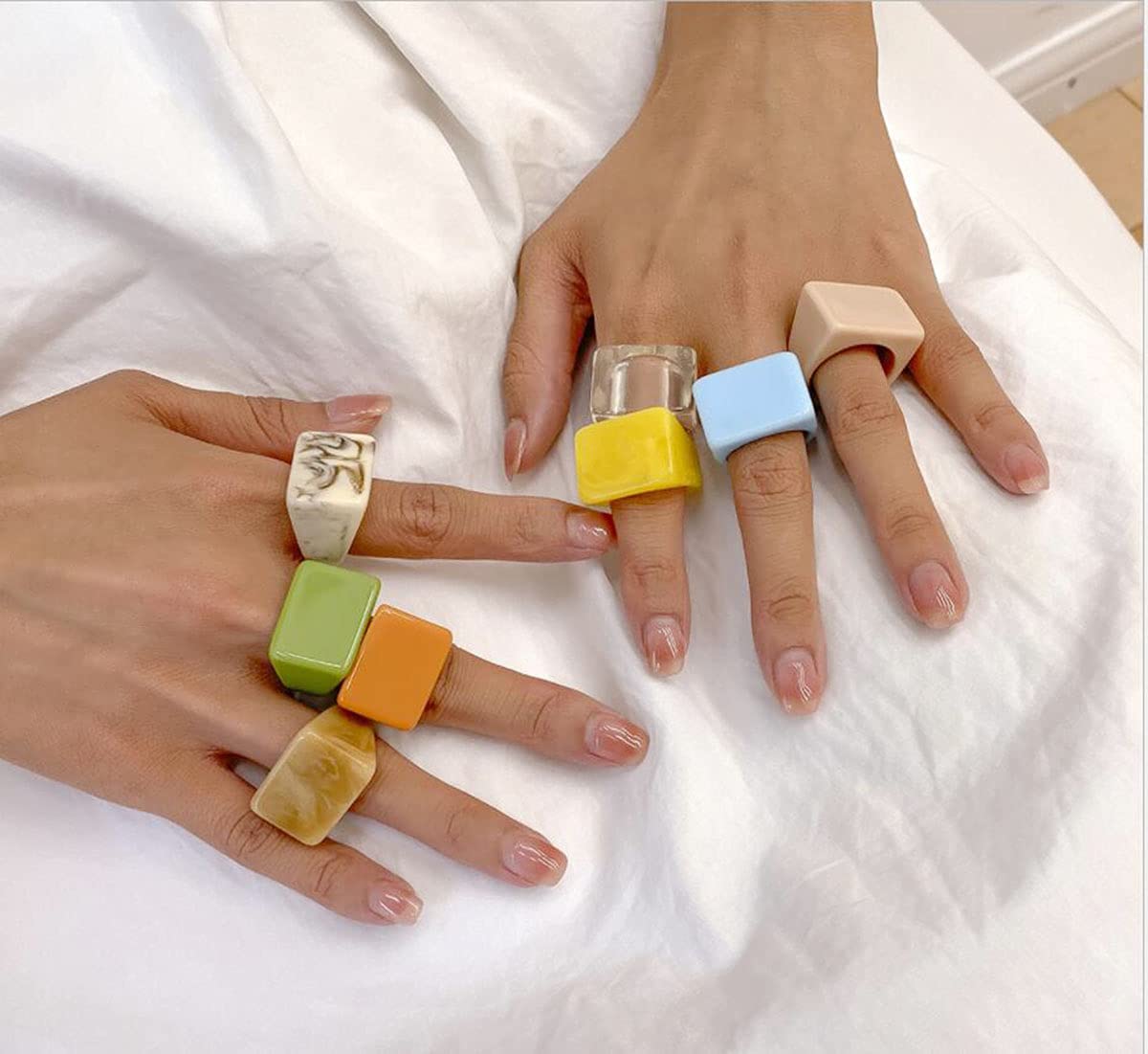 Grhose Resin Chunky Rings Set for Women Girls Acrylic Resin Rings Cute Trendy Rings Plastic Resin Stackable Ring sets