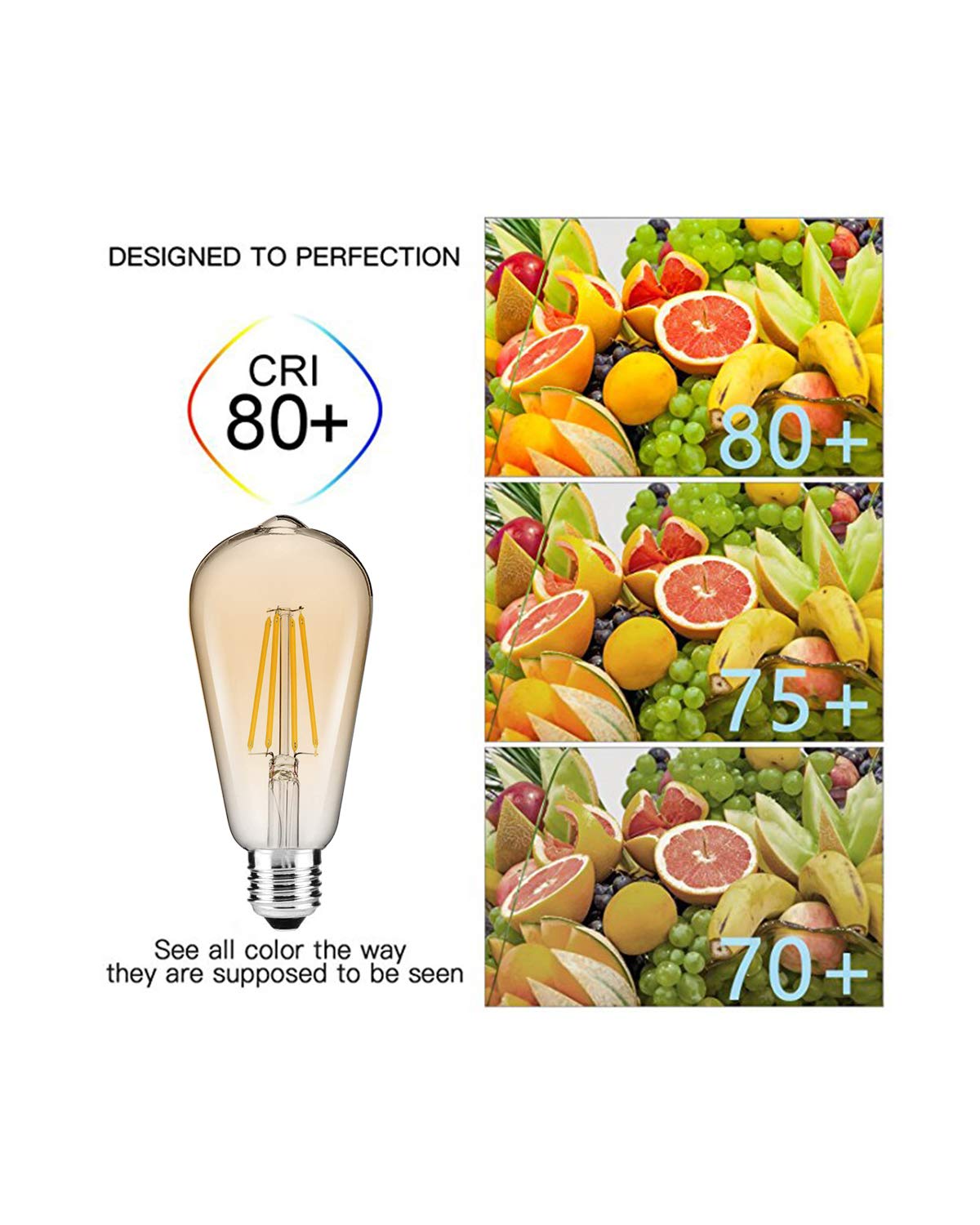 Edison LED Light Bulbs, Amber, Dimmable, 4W=60W Equivalent, 2700K, E26 Medium Base, 500LM, Warm White ST64, Antique Vintage Style Light, Squirrel Cage Filament,Golden Glass,4-Pack