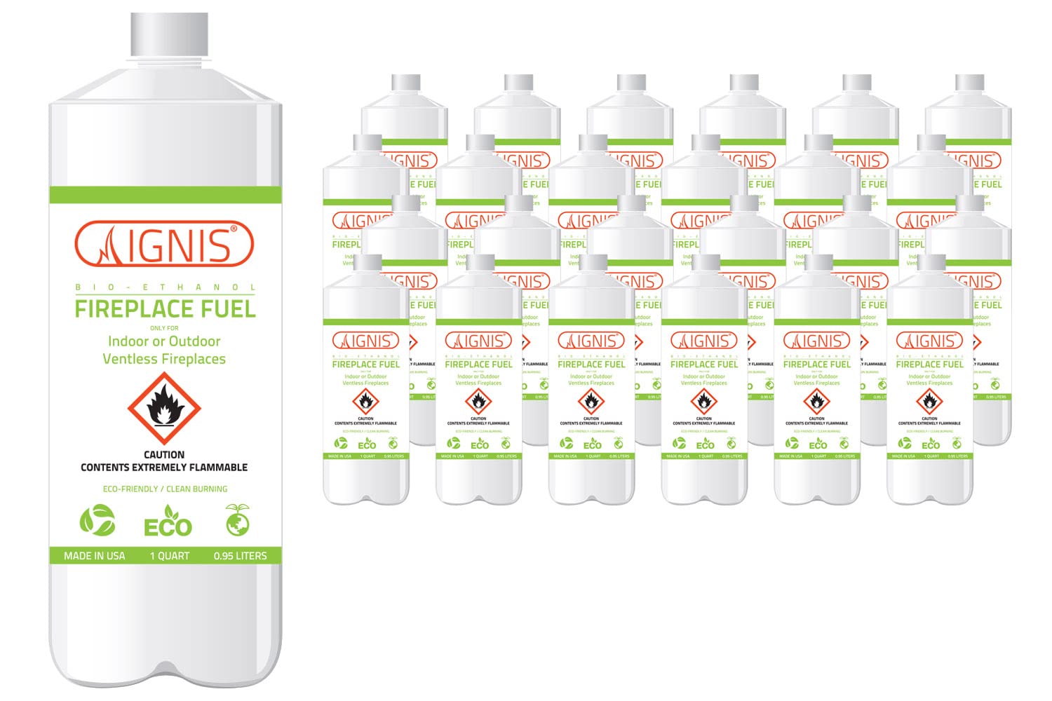 Ignis Bio Ethanol Fireplace Fuel for Ventless Fireplaces - 24 Bottles