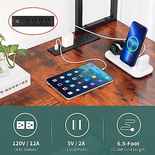 Yoobure L Shaped Desk with Power Outlet, Reversible L Shaped Computer Desk with Storage Shelf and Drawer, Corner Desk with Storage Bag, 2 Person Home Office Desk, Industrial Gaming Desk with USB Ports