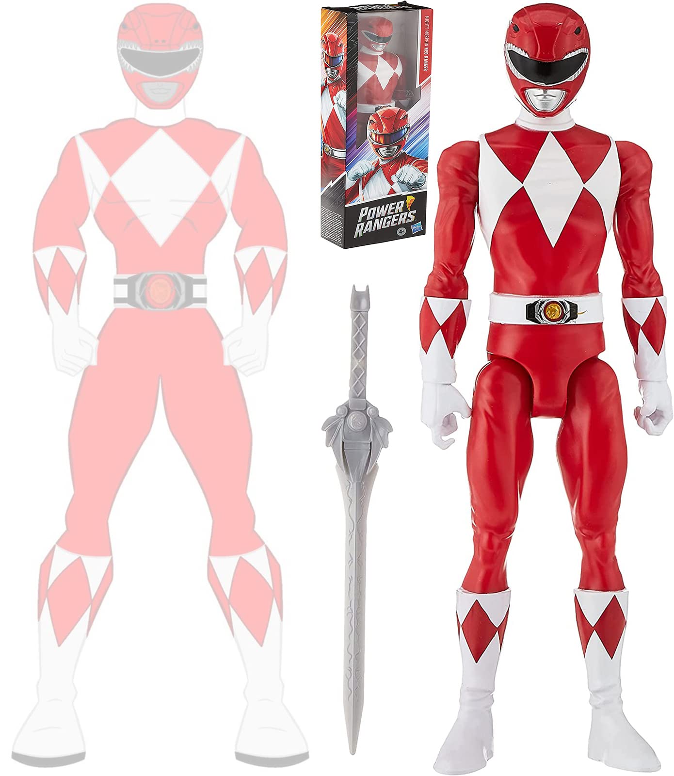 HASBROSERIES PowerRangers Mighty Morphin Red Ranger 12-Inch Action Figure Toy with Power Sword Accessory
