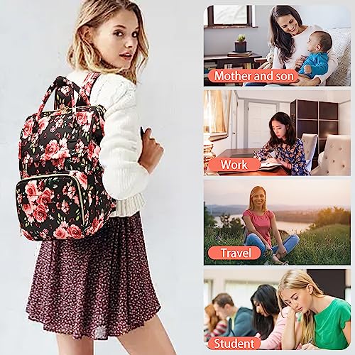 Goodsnetic Laptop Backpack for women Cute Laptop Bag Computer Bag Floral Laptop Purse with USB Charging Port, 15.6-Inch,2 PCS, Black