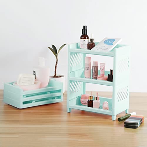 KSTZGTA 3 Hollow Out Plastic Shelf Foldable Desktop Storage Rack Countertop Cosmetic Holder Storage Tray Bathroom Kitchen Tabletop Organizer Kitchen Storage Shelf Rack Organizer, White