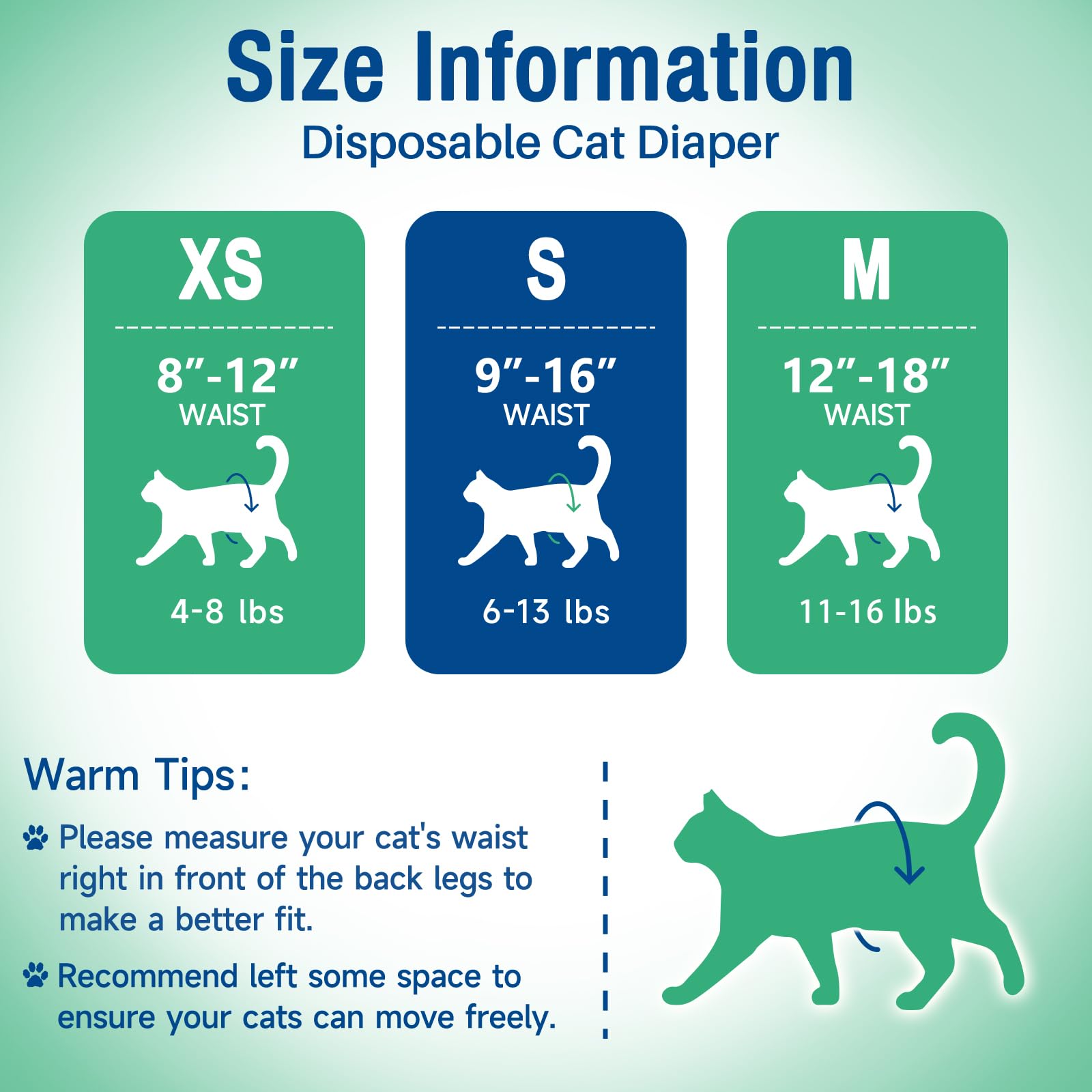 Pet Soft Disposable Cat Diapers - Diapers for Female & Male Cats, Puppy Doggie Diapers for Female Dogs with Adjustable Foam Tail Hole, Medium (24Pcs, Green)