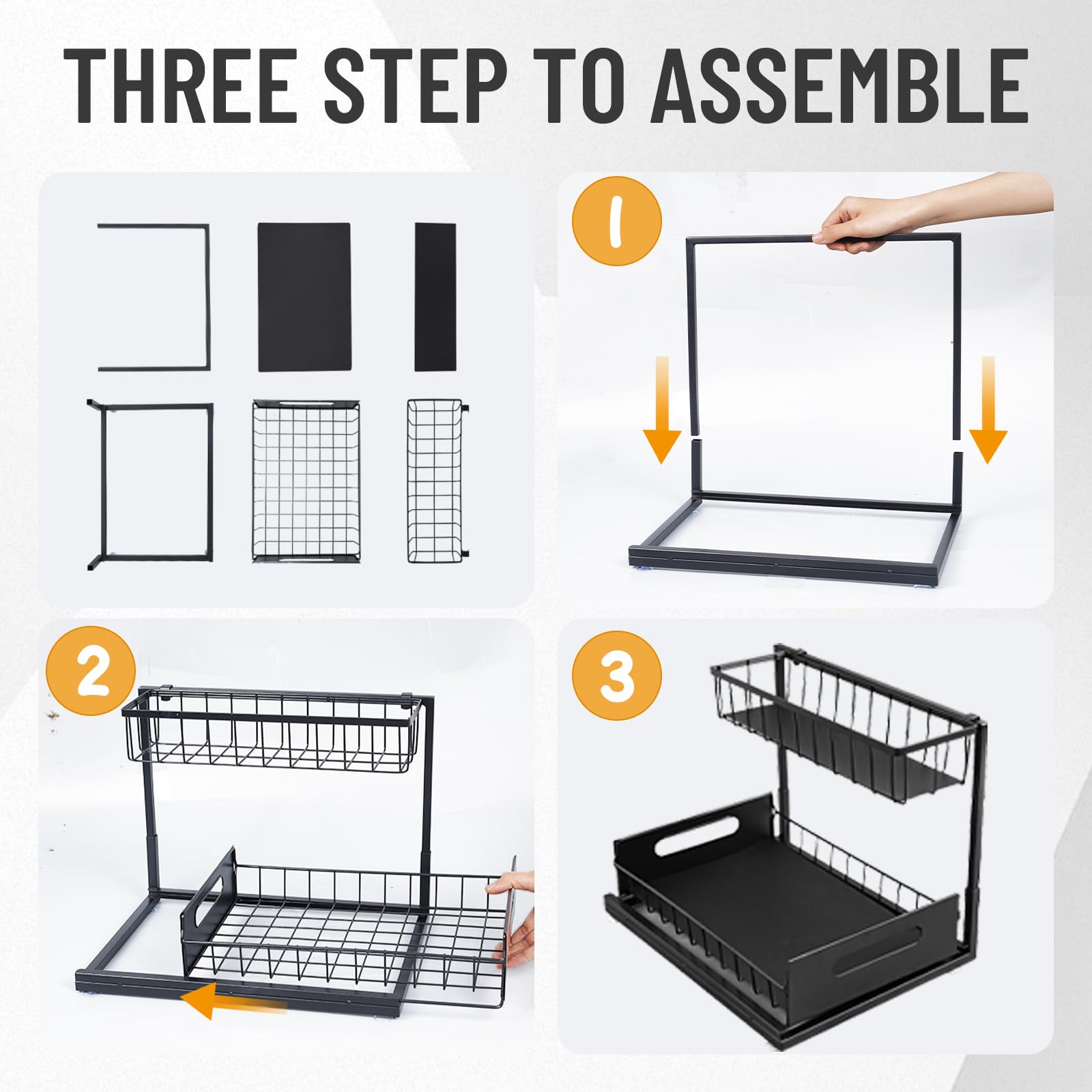 Ktinnead 2 Pack Under Sink Organizer, 2 Tier Metal Pull Out Under Sink Organizers and Storage with Sliding Drawer, Sliding Cabinet Organizer Under Sink Organizer for Kitchen Bathroom Cabinet,Black