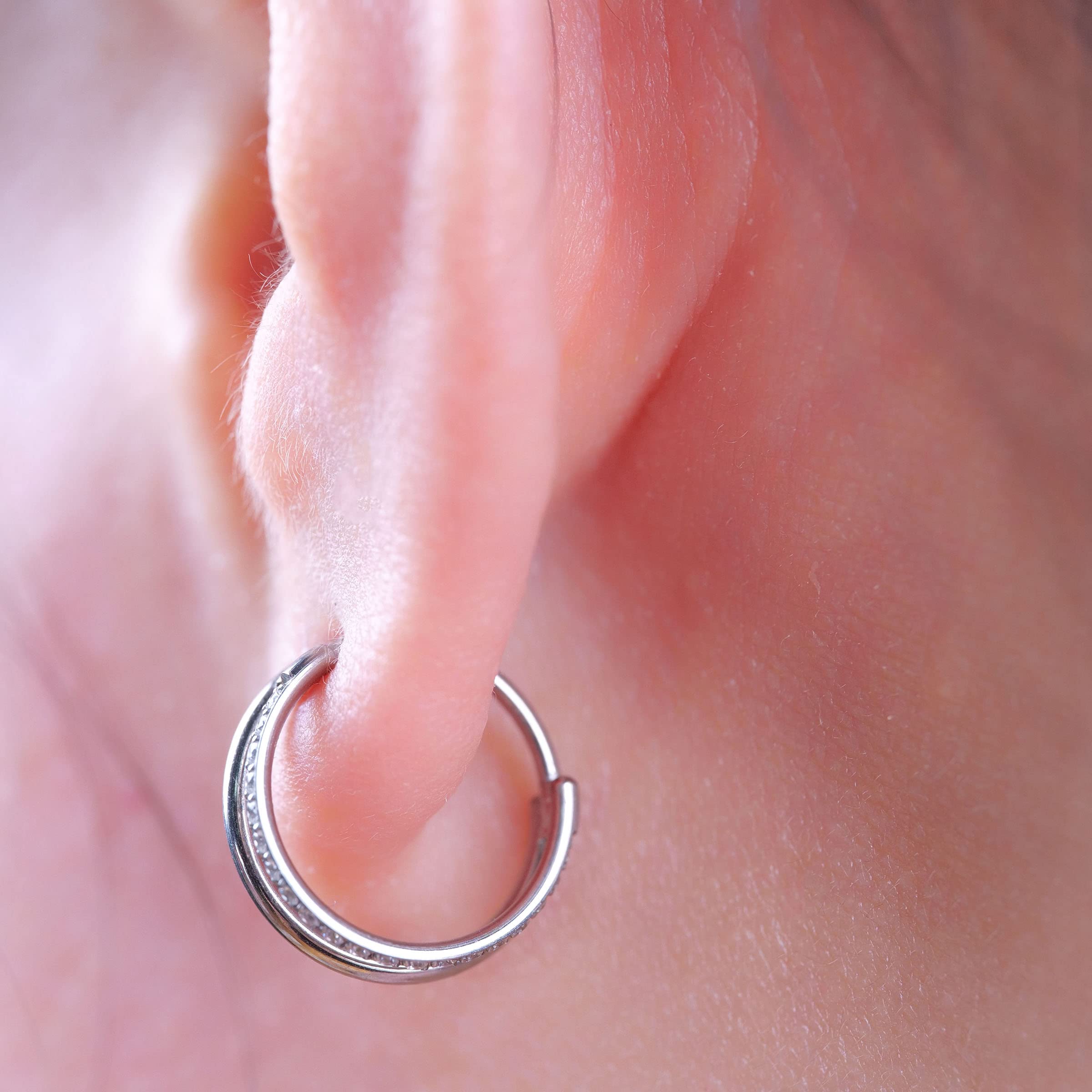 G23 Pure Titanium Huggie Hoop Earrings,12mm Hypoallergenic for Sensitive Ears Pave Cubic Zirconia (18G(1.0mm) Silver)