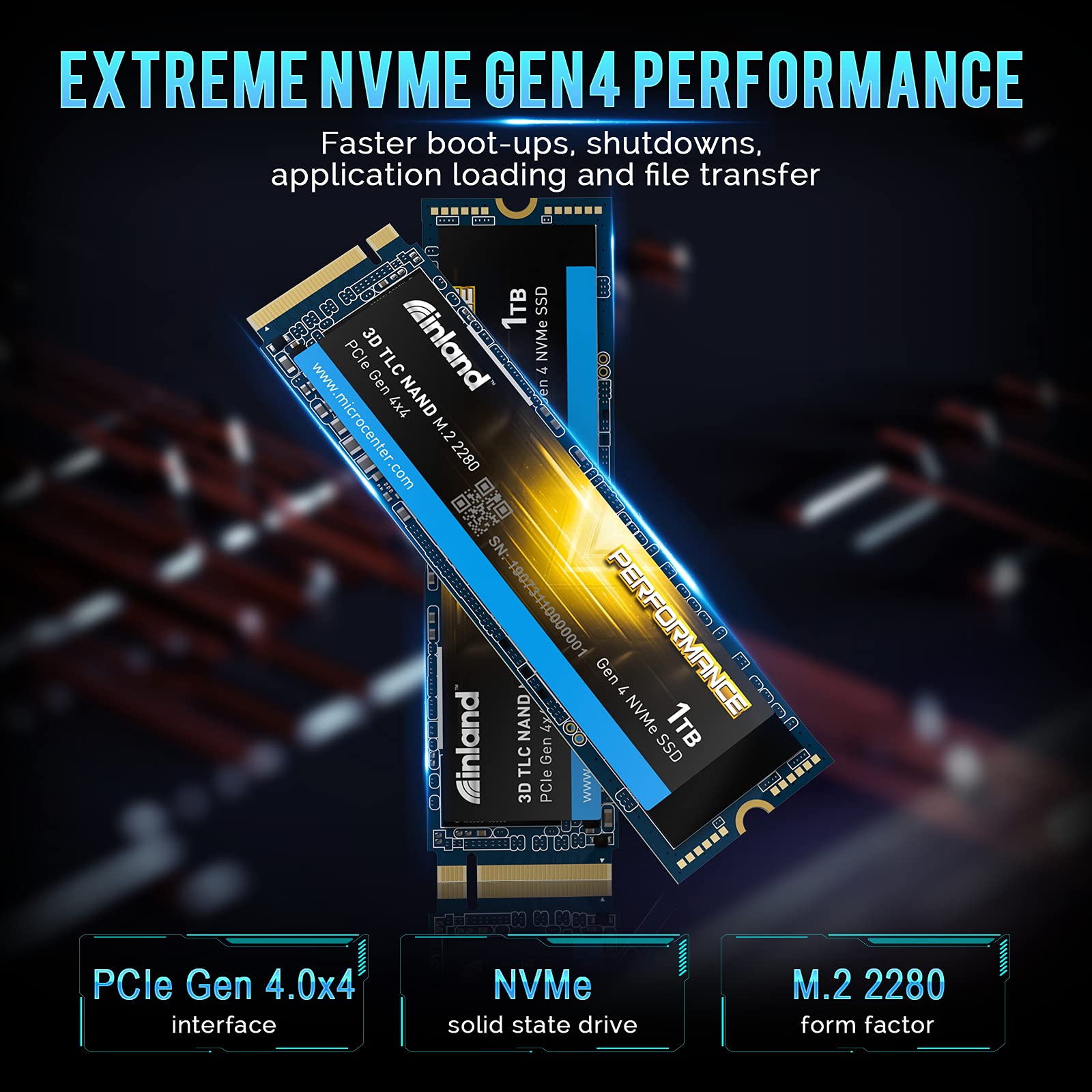 INLAND Performance SSD 2TB PCIe 4.0 M.2 Internal Solid-State Drive NVMe Gen4 x 4 with DRAM Up to 5,000 MB/s, 3,600 TBW 3D TLC NAND