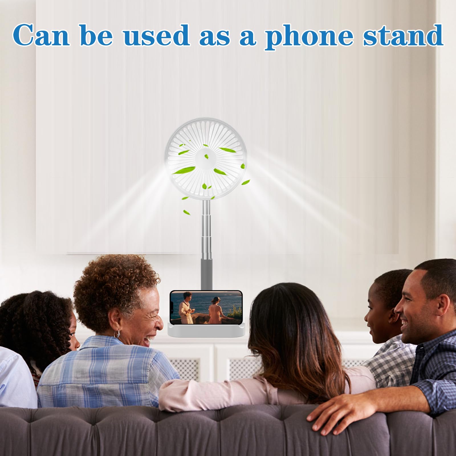 Portable fan rechar geable USB Standing Fan Foldable Desk Fan Wireless Use Rechargeable Battery Remote Control 4 Speed Quiet Timertelescopic Fan for office Home Kitchen Outdoor Camping (white)