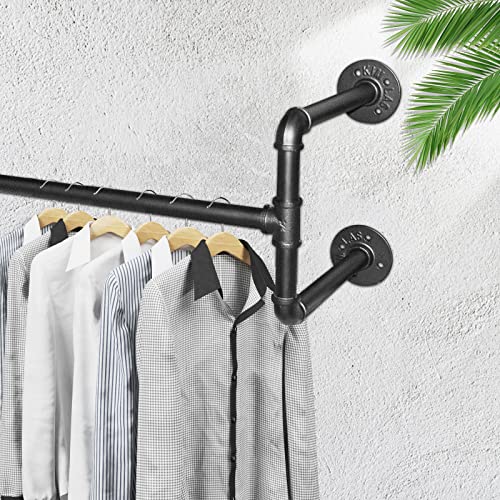 Rebala Industrial Pipe Clothing Rack 70.86" Length,Wall Mounted Clothes Rack,Max Load 132Lb Metal Commercial Garment Bar Space-Saving,Laundry Room Decor,Multi-Purpose Hanging