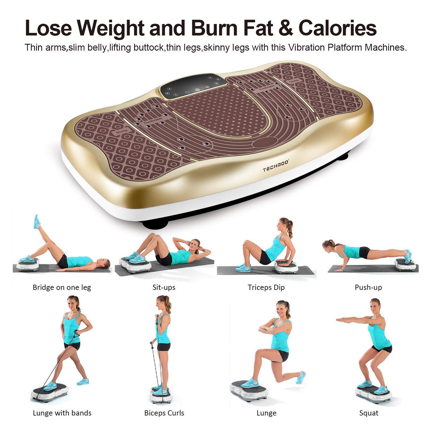 Fitness Vibration Power Plate Platform Whole Body Workout Exercise Machine Home Exercise Equipment W/Remote Control & Bands for Home Fitness Losing Weight Max User Weight 265lbs