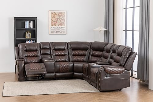Kingway Inc Xexon Sectional Recliner Sofa Set for living room, Brown