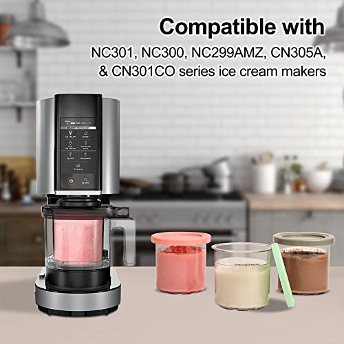 ZYHOONE Ice Cream Pint Containers Replacement for Ninja Creami Pints and Lids,Compatible with NC301 NC300 NC299AMZ Series Ice Cream Maker,with 4 Scoops,Dishwasher Safe Gray/Pink/Green/Blue