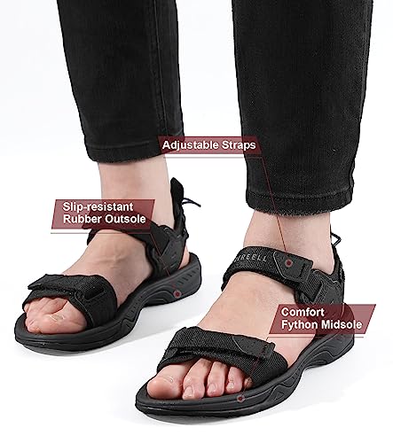 EZEREELL Men's Hiking Sandals, Comfortable Sport Walking Sandals Black 9