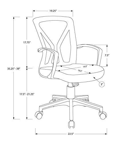 Monarch Specialties I 7339 Office Chair, Adjustable Height, Swivel, Ergonomic, Armrests, Computer Desk, Work, Metal, Fabric, Brown, Contemporary, Modern