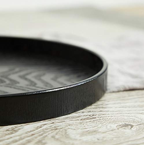 Rive Round Solid Wood Serving Tray, Non-Slip Tea Coffee Snack Plate Food Meals Serving Tray with Raised Edges for Home Kitchen Restaurant(13inch,Black)