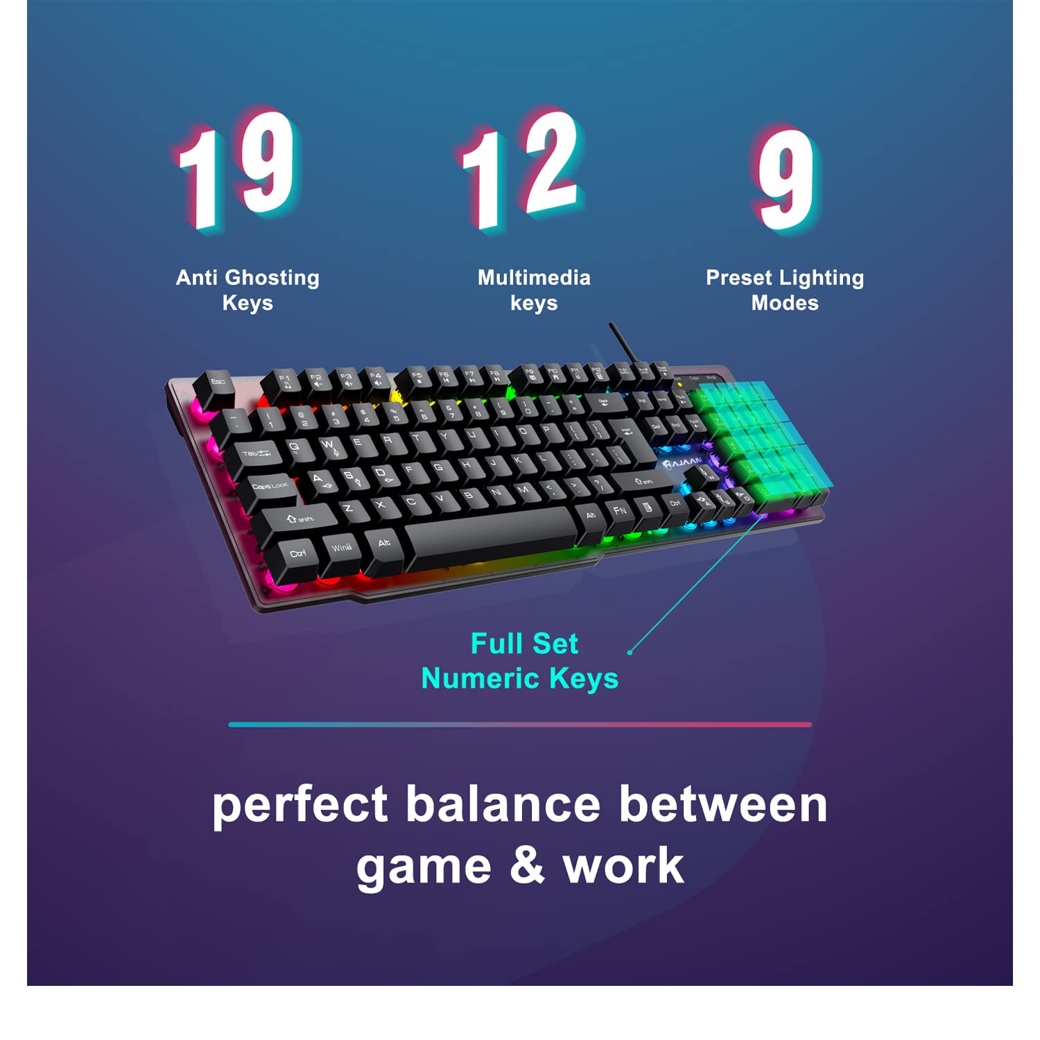 HAJAAN H410-G Wired RGB Gaming Keyboard and Mouse, Gaming Mouse Pad Combo with Multimedia and Anti-Ghosting Capability Keys- Gamer Bundle for Windows PC – (Black) (H410-G)
