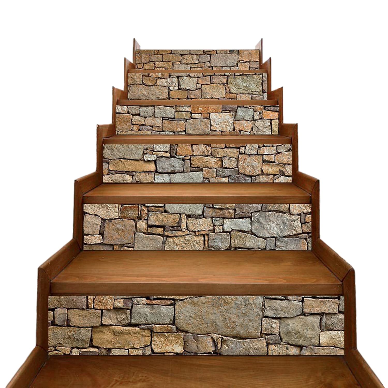 TUOKING 13 Strips Stair Stickers, Vinyl Self-Adhesive Refurbished Staircase Decals, 39.37 x 7.08 Inch for 13 Steps, Stone Pattern