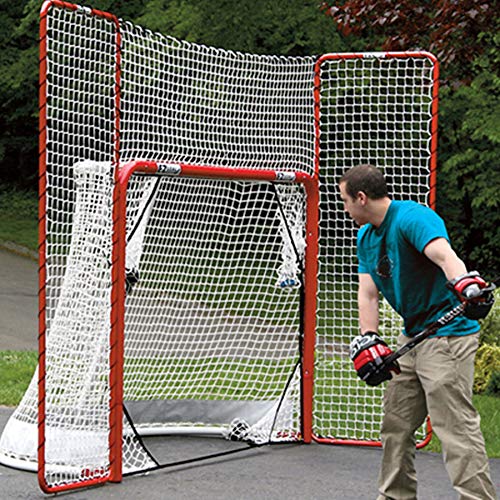 EZGoal 4' x 6' Hockey Folding Steel 2" Goal with 10' x 6' Backstop, 4 Targets Nets, a New Shooter Tutor, Red