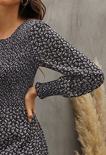 Zattcas Long Sleeve Fall Dress for Women Modest Puff Sleeve Floral Midi Dress Black XL