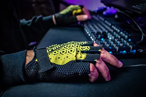 Ironclad PC Gaming Gloves, Precision Fit, Performance Silicone Grip, Moisture Wicking Construction, 1 Pair, ES-IPC-04-L, Black/Yellow, Large