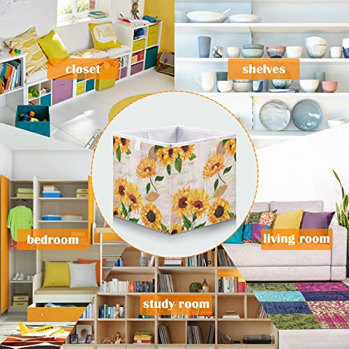 Rectangular Storage Baskets ,Retro Sunflower Fabric Storage Bin Organizer,Collapsible Storage Basket for Toy, Clothes,Books.Shelves Basket