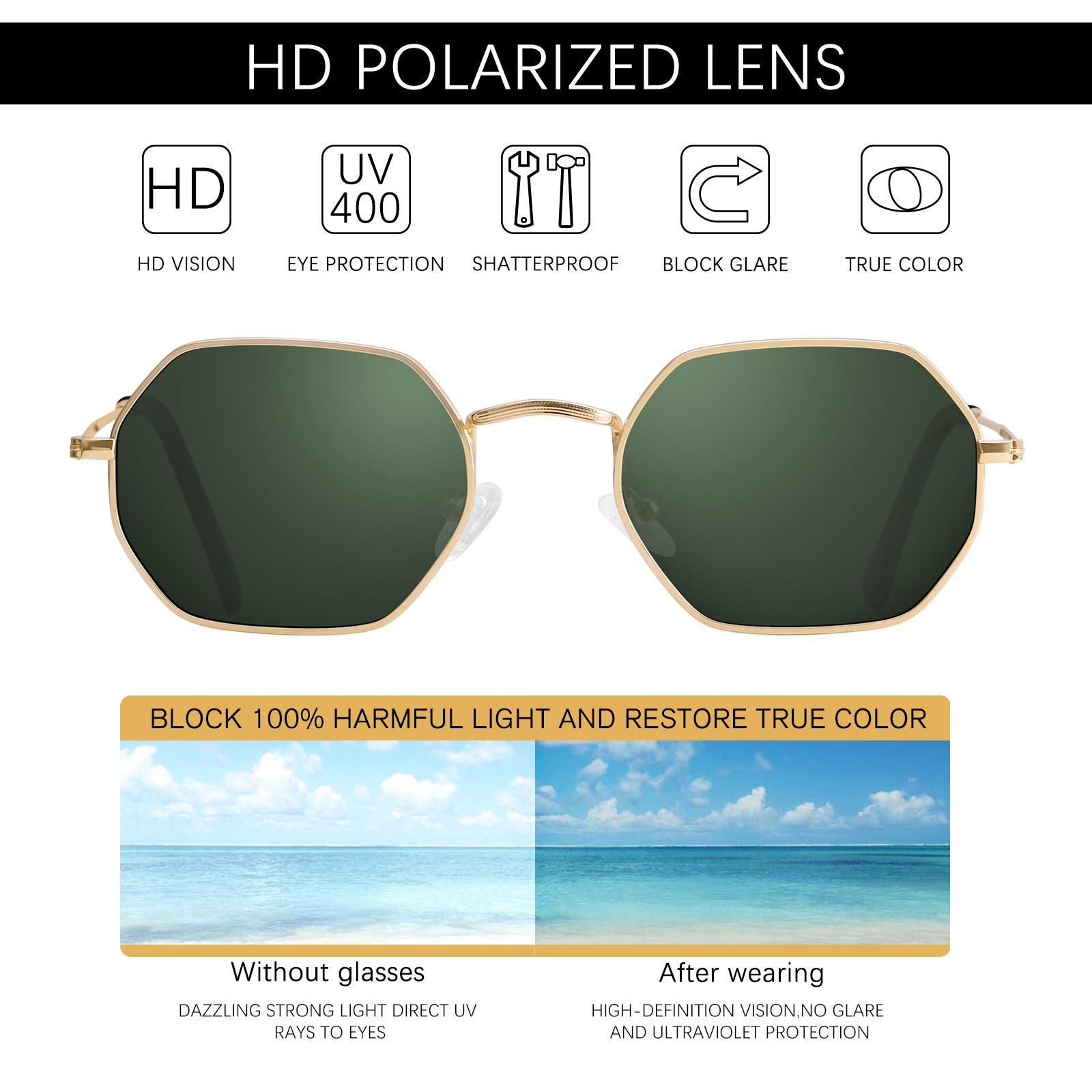 GRFISIA Small Round Polarized Sunglasses Women and Men Vintage Hexagon Square Sun glasses UV400 Protection