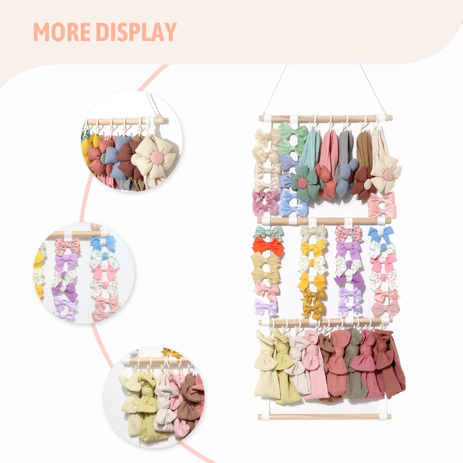 Headband Holder Hair Bows Holder for Baby Girls, Hanging Baby Headbands Organizer Storage Newborn Hair Accessories Storage Hanging Decor for Wall, Door or Closet in Girls Room