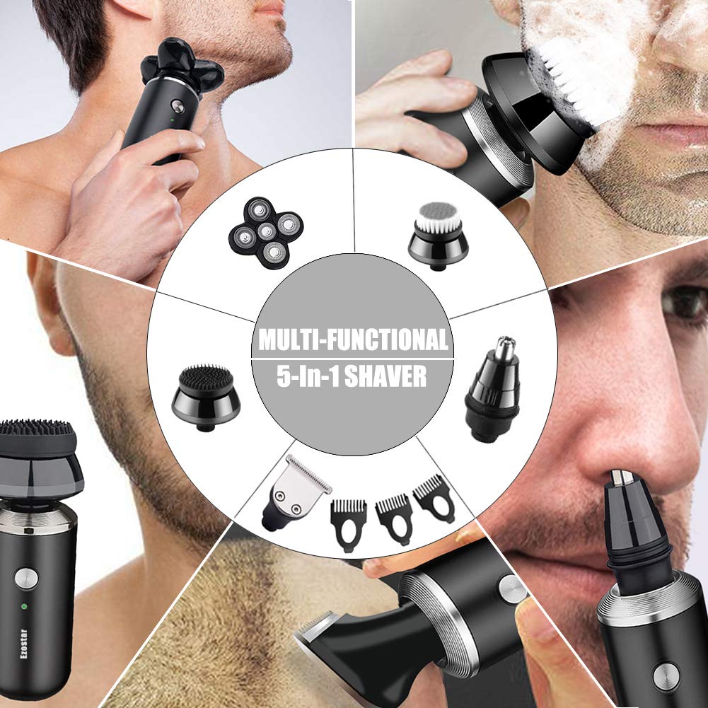 Ezostar Rotary Shavers Electric Razor for Men Bald Head Cordless Waterproof USB Rechargeable Grooming Kit with Nose Beard Trimmer Hair Clippers&Facial Cleaning Brush