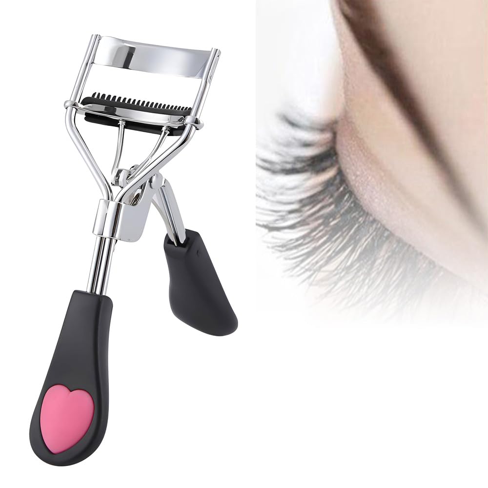 MICPANG Eyelash Curlers with Comb Built in Eye Lash Curler with Brush Mini Small Best Lash Tool Portable Compact Makeup Lash Separator Black and Pink (2 PCS)