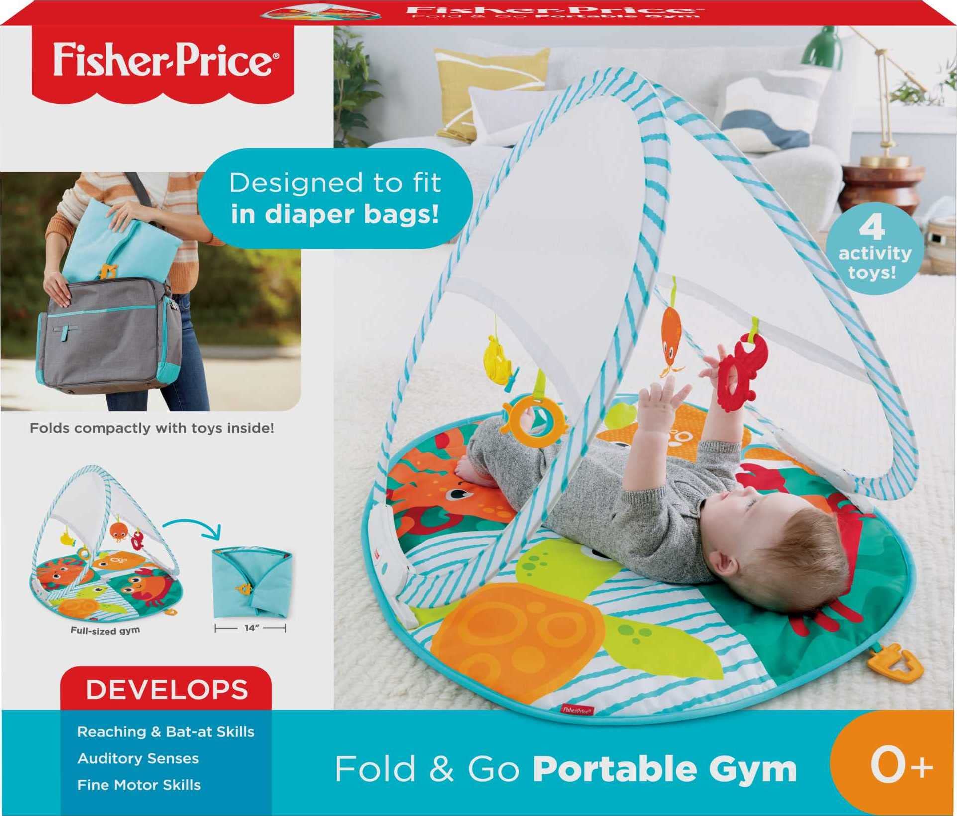Fisher-Price Fold & Go Portable Gym, Ocean-Themed Infant Activity Mat