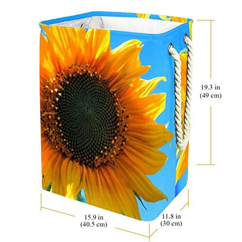 Inhomer Flower Summer Yellow Sunflower Large Laundry Hamper Waterproof Collapsible Clothes Hamper Basket for Clothing Toy Organizer, Home Decor for Bedroom Bathroom