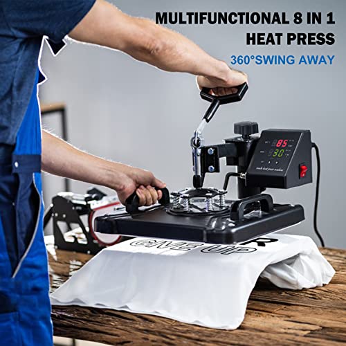 TOPDEEP 8 in 1 Heat Press Machine 12x15 inch, Combo Swing Away T Shirt Pressing Machine, Sublimation Heat Press Transfer Machine for T-Shirt Hat Cap Mug Plate