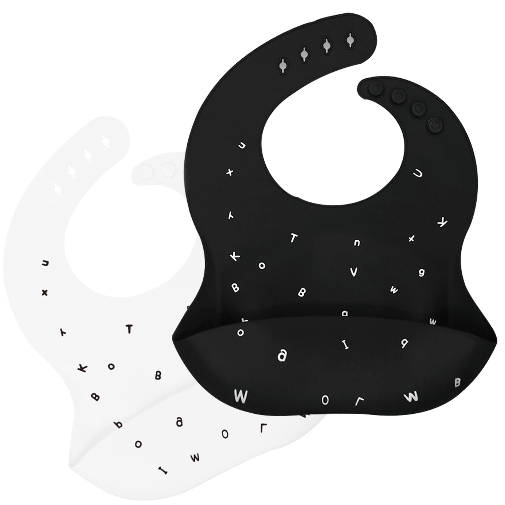 Eimmabey Silicone Bibs for Babies and Toddlers 2 Sets Feeding Bibs for Boy and Girl, Adjustable Soft Waterproof Bibs with Food Catcher Peach & Lemon