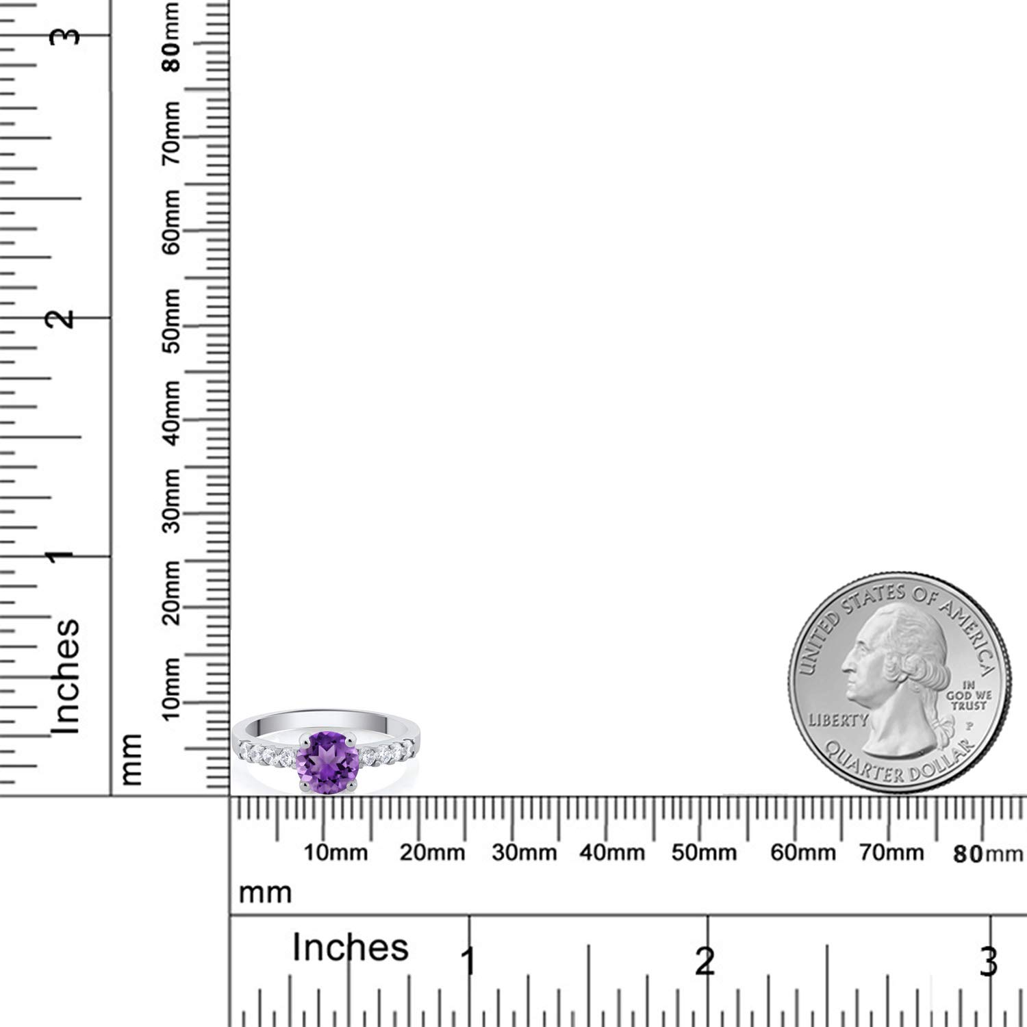Gem Stone King Purple Amethyst Engagement Anniversary Promise Ring For Women (1.24 Cttw, Gemstone February Birthstone, Round 6MM, Size 7)