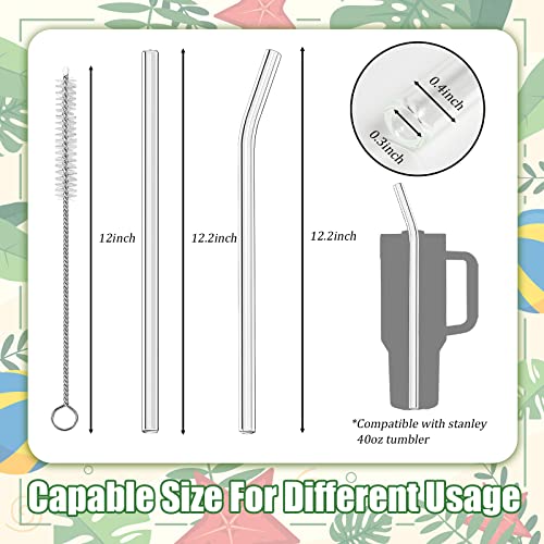 Reusable Glass Straws, Replacement Straws Compatible with 40 oz Stanley Tumbler, 4 pack Wide Straws with Cleaning Brush for Smoothies, Long Straws for Stanley Cup Accesspries, Dishwasher Safe