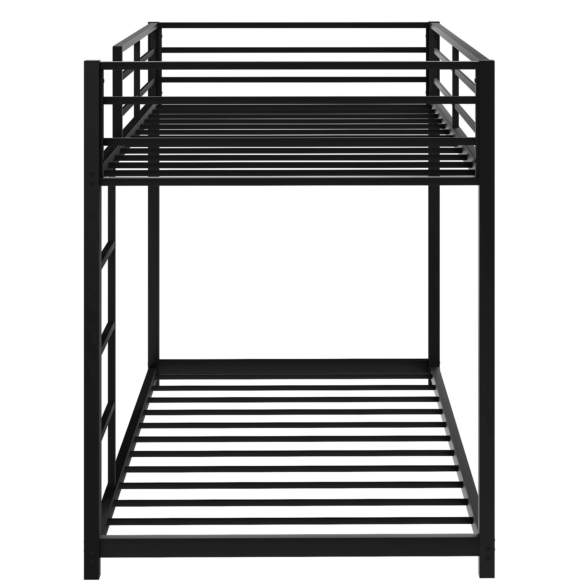 Twin Over Twin Metal Bunk Bed, Low Bunk Bed with Ladder for Kids,Toddlers,Teens,No Box Spring Needed, Black