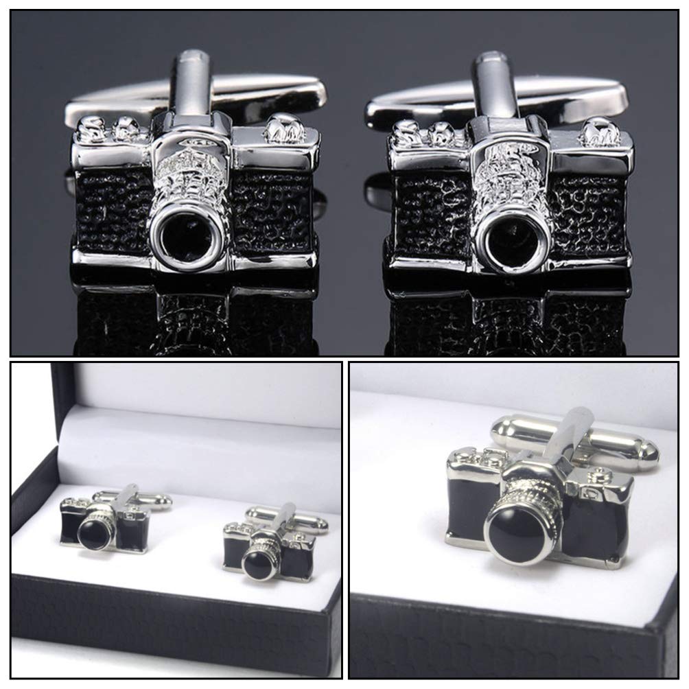 generic 1 Pair Camera Cufflinks Men Photographer Personality Cuff Studs Buttons with Gift Box Father Dad for Wedding Business Special Occasions, as shown, 1.9x1.1cm, PQS093214F1